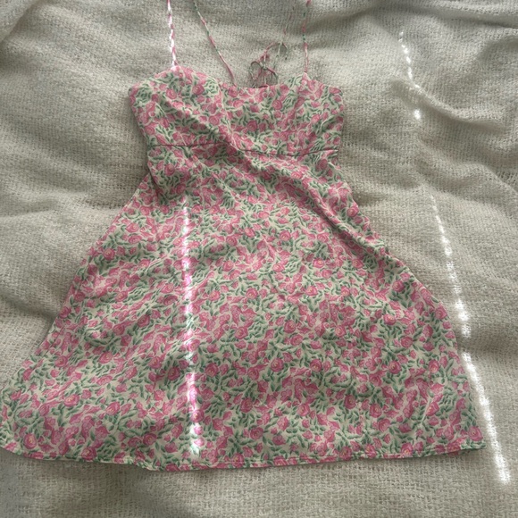 Zara | Dresses | Zara Pink And Green Floral Pattern Dress | Poshmark